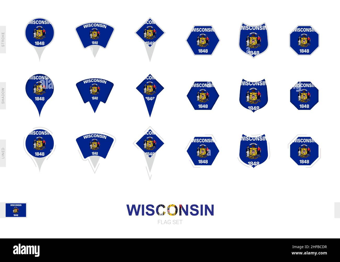 Collection of the Wisconsin flag in different shapes and with three ...