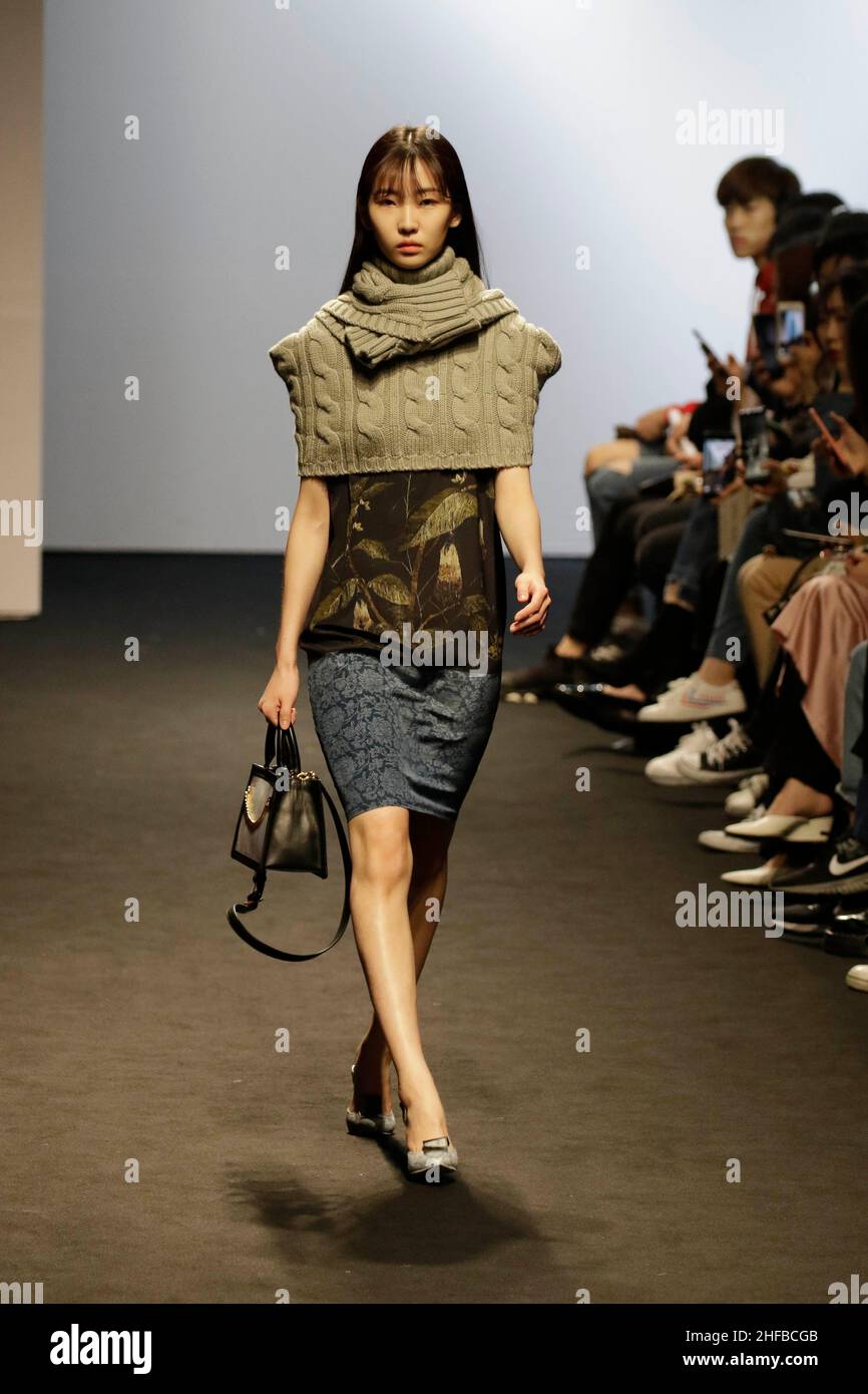 March 23, 2018-Seoul, South Korea-Models cat walk on the runway during an 2018 F/W Seoul Fashion ...