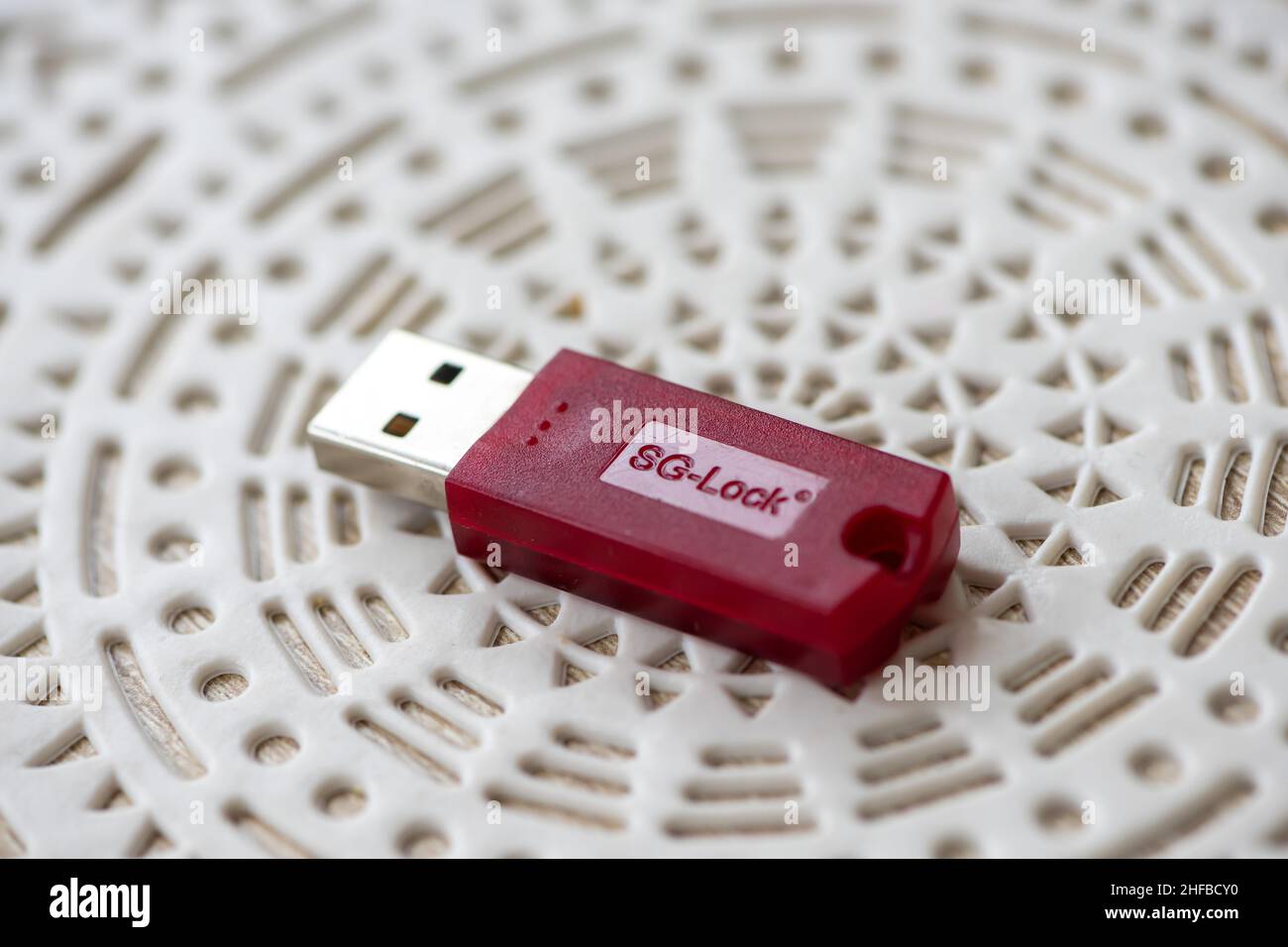 Timisoara, Romania - October 16, 2021: Close-up of a SG-Lock USB dongle ...