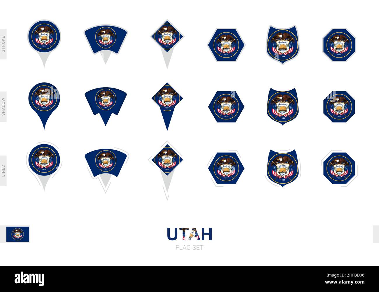 Collection of the Utah flag in different shapes and with three ...