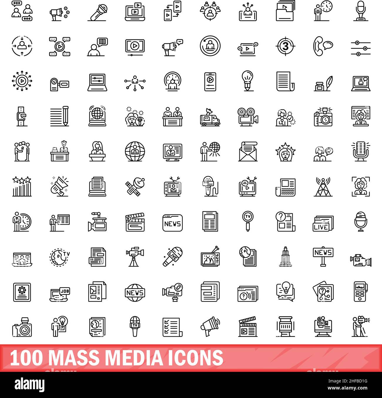 100 mass media icons set. Outline illustration of 100 mass media icons ...