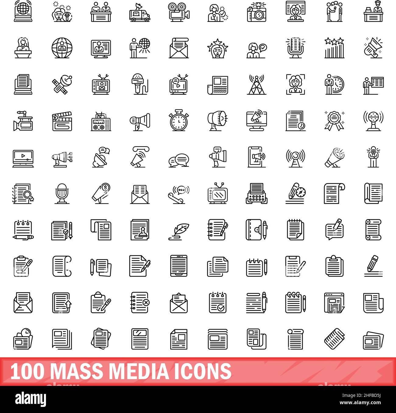 100 mass media icons set. Outline illustration of 100 mass media icons ...