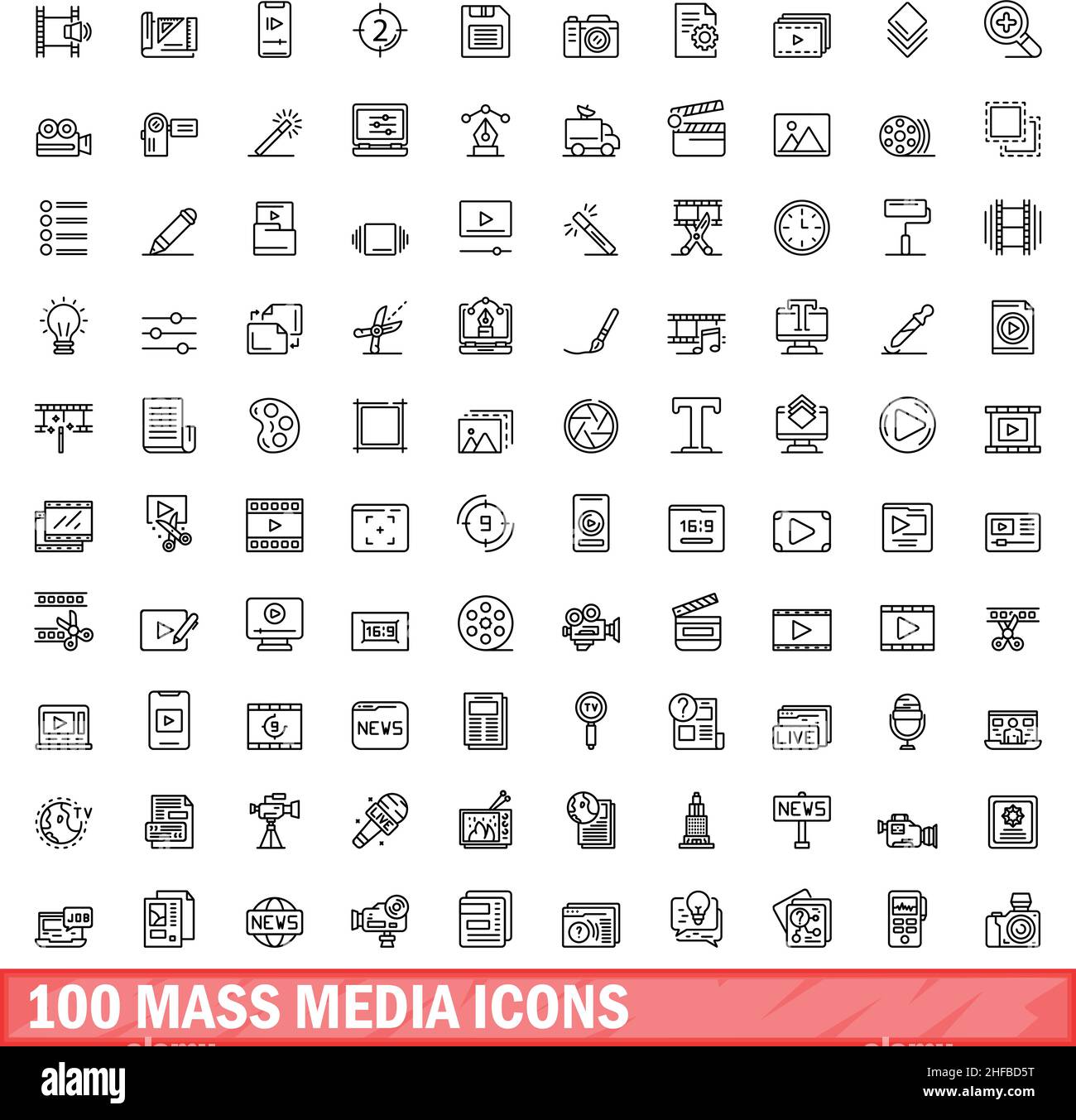 100 mass media icons set. Outline illustration of 100 mass media icons ...