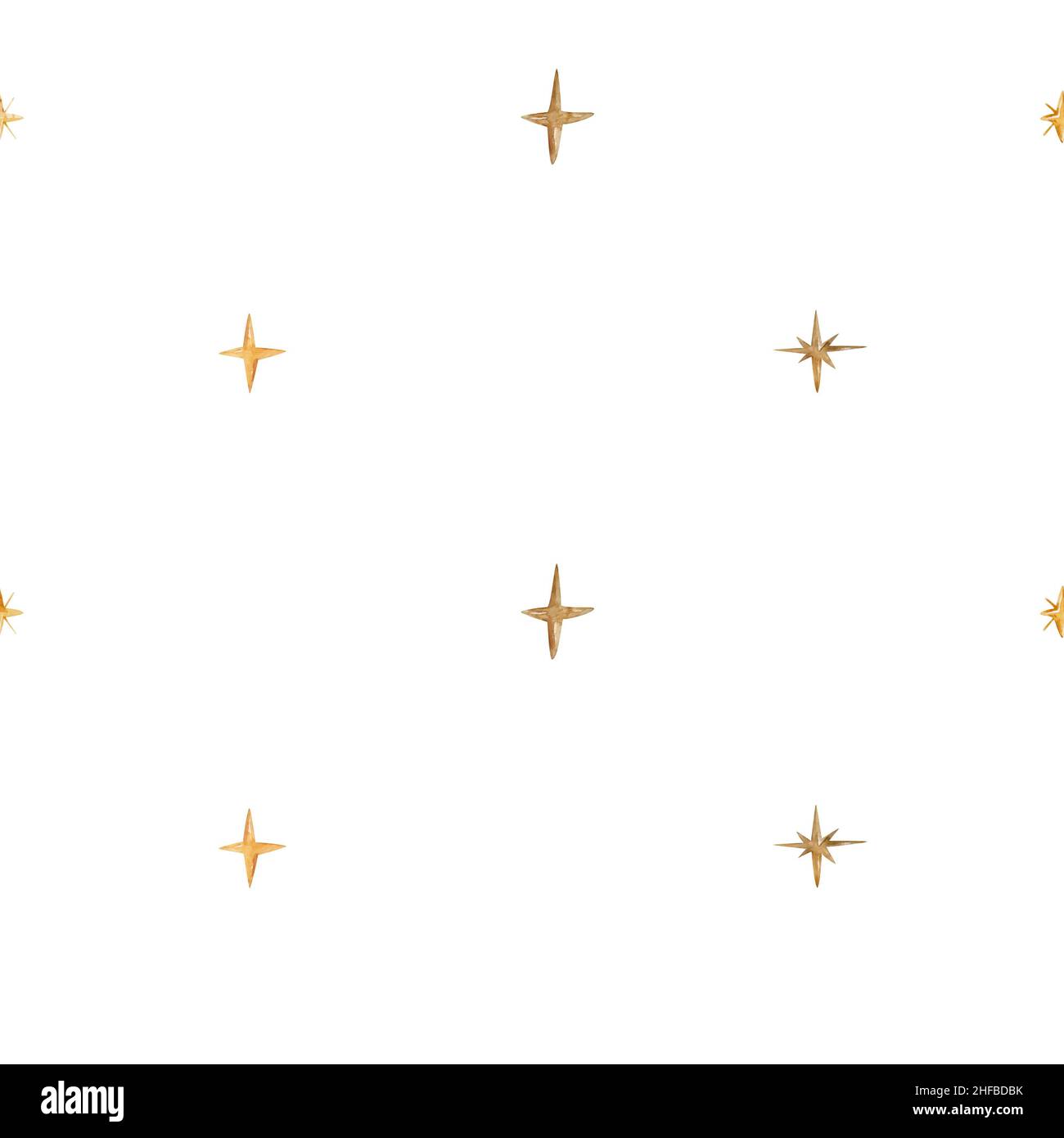 repeating seamless star pattern, watercolor on white background Stock ...