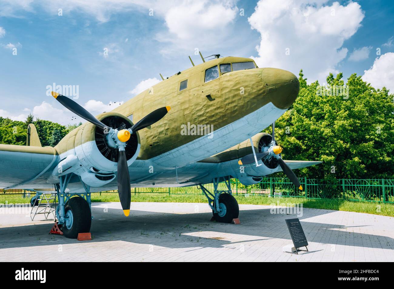 Lisunov Li-2 of Soviet Air Force standing near building Belorussian ...
