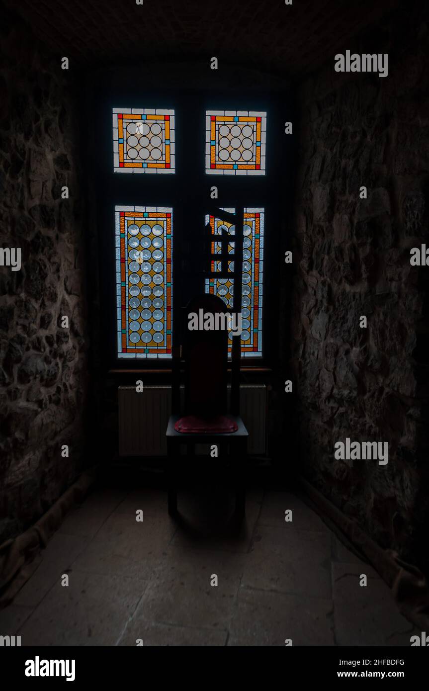 Beautiful design of a small window of a castle Stock Photo - Alamy