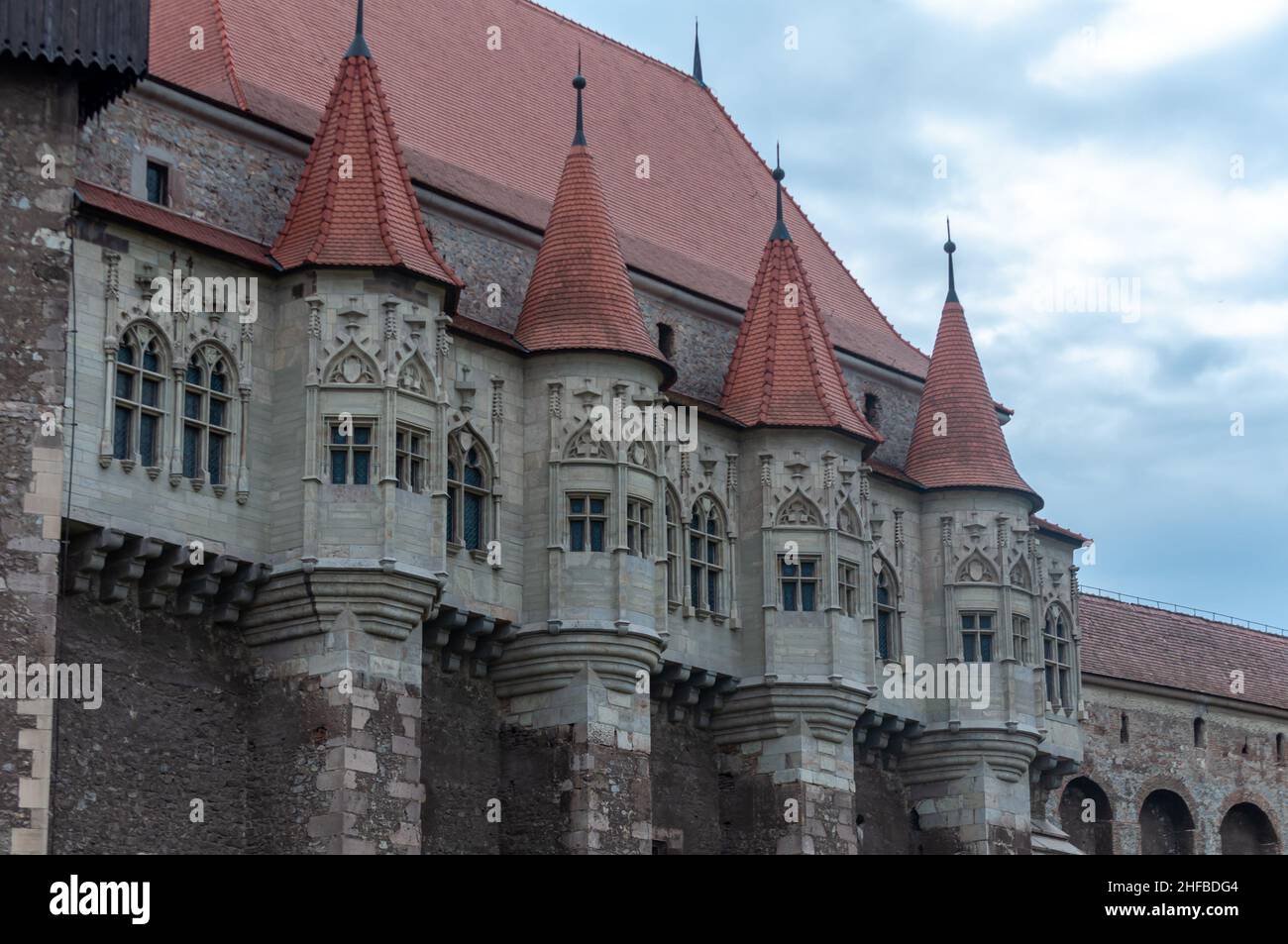 A tower from the Corvins' castle, architecture detail Stock Photo - Alamy