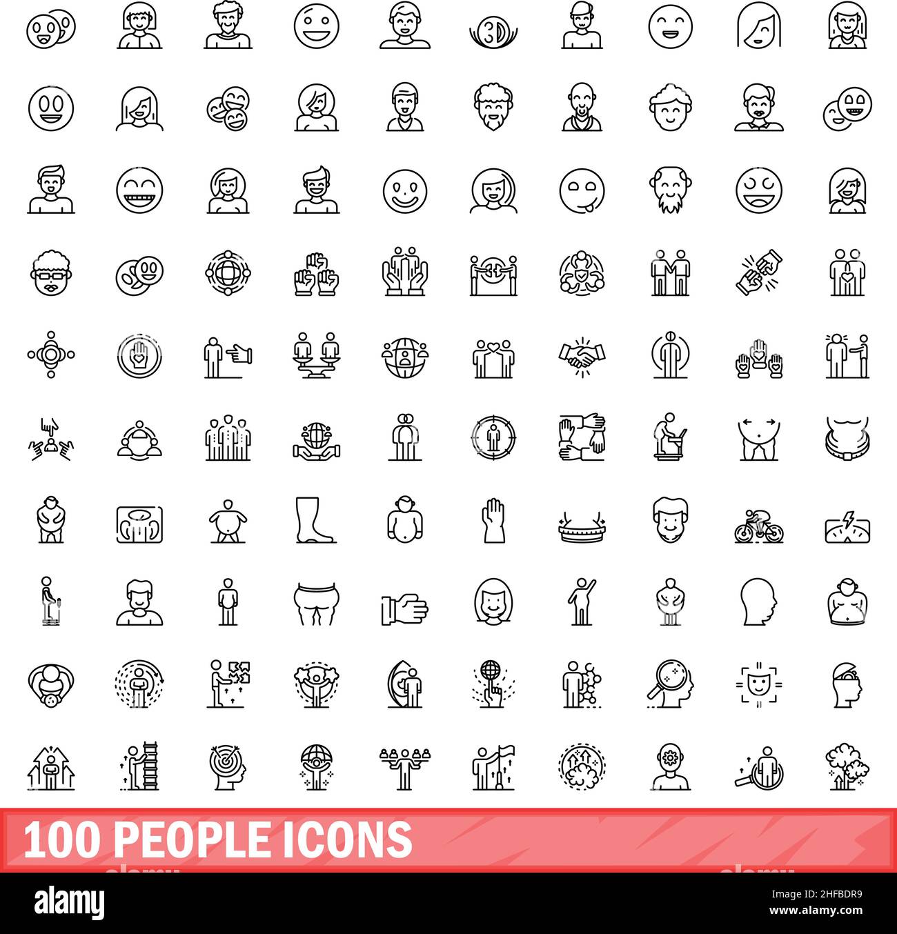 100 people icons set. Outline illustration of 100 people icons vector ...