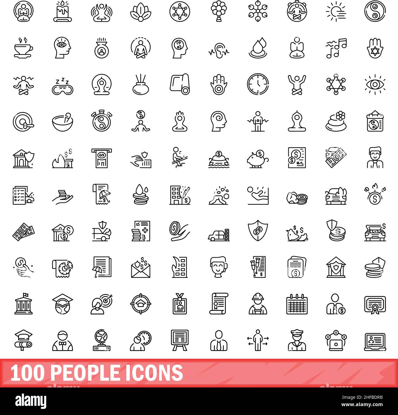 100 people icons set. Outline illustration of 100 people icons vector ...