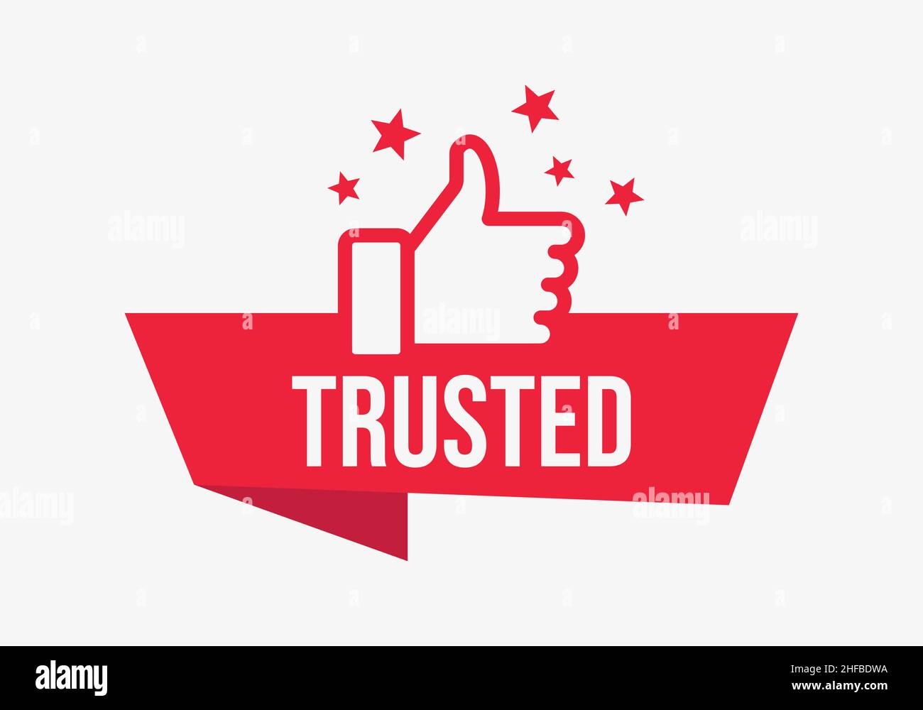 Red vector trusted banner with thumb up and stars Stock Vector Image ...