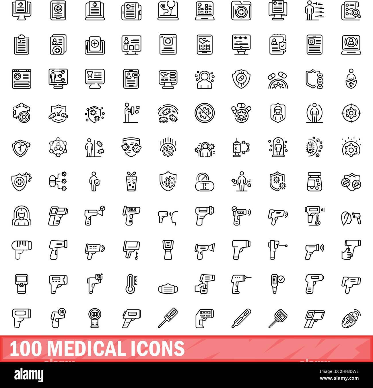100 medical icons set. Outline illustration of 100 medical icons vector ...