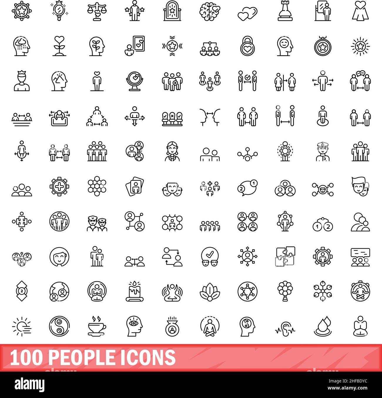 100 people icons set. Outline illustration of 100 people icons vector ...