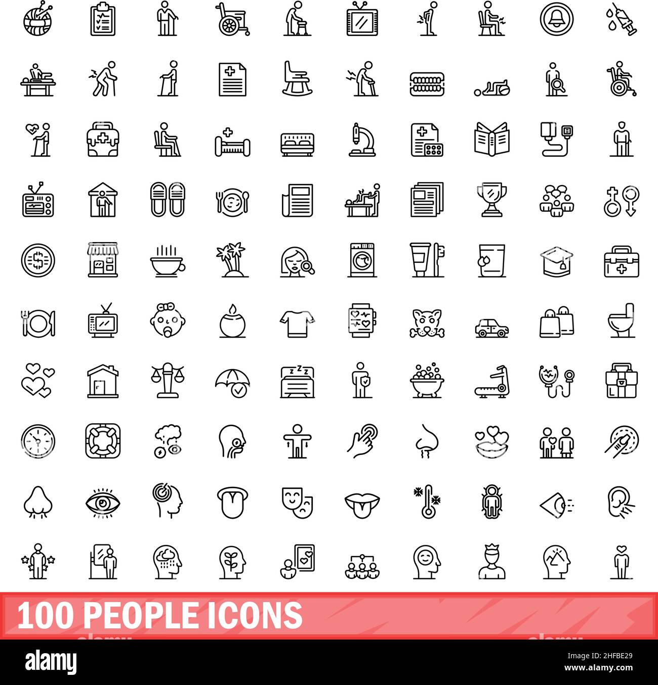 100 people icons set. Outline illustration of 100 people icons vector ...