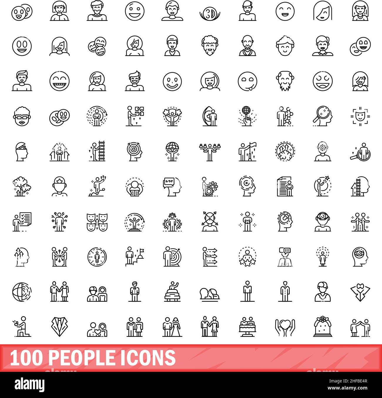 100 people icons set. Outline illustration of 100 people icons vector ...