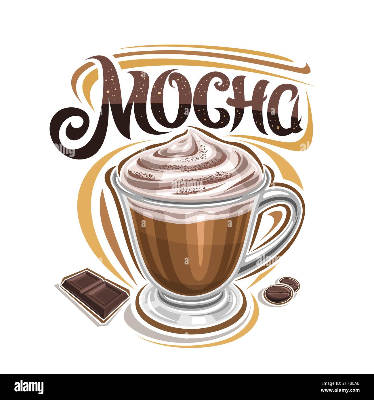 Vector poster for Mocha Coffee, illustration of single glass cup with ...