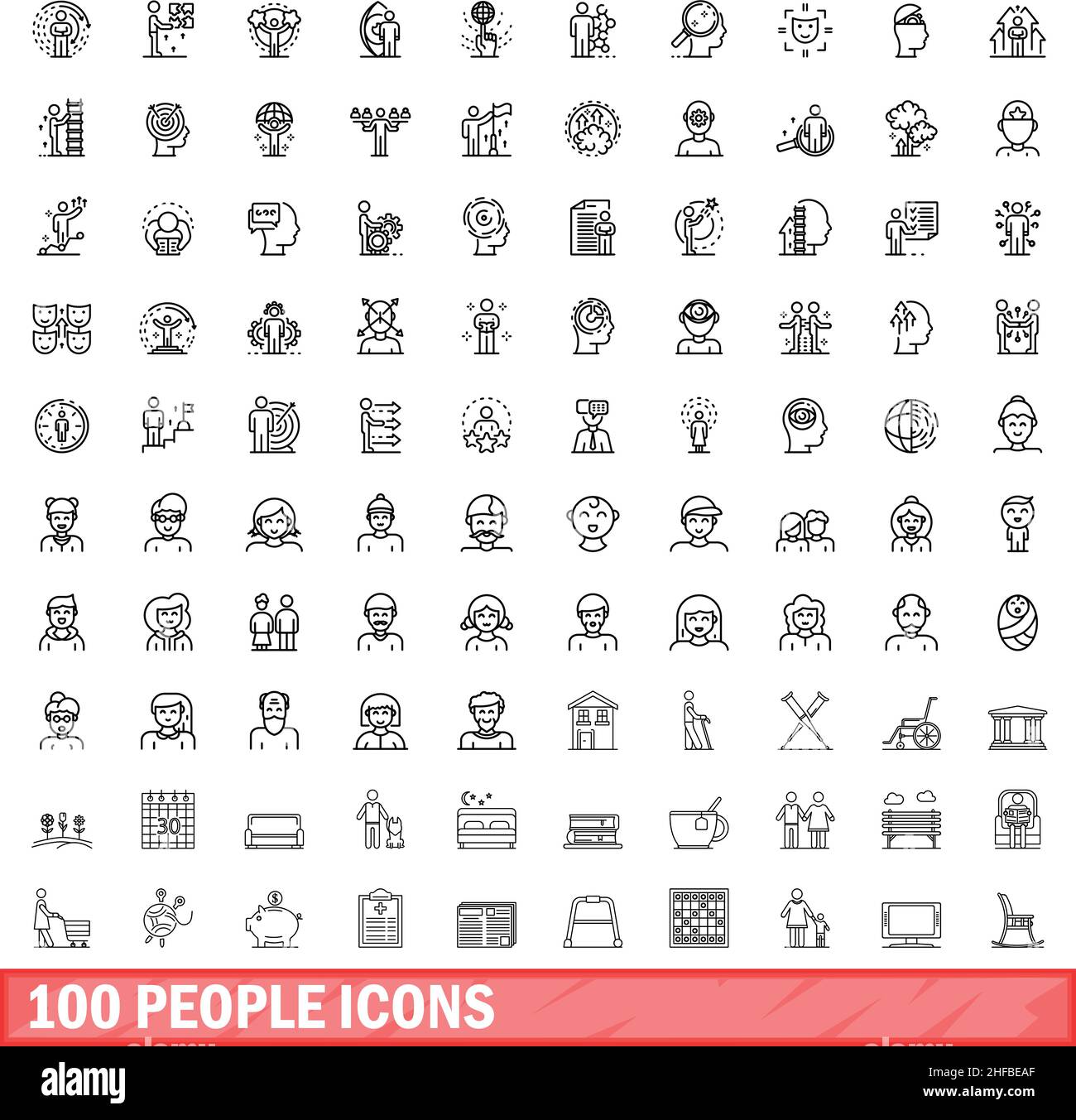 100 people icons set. Outline illustration of 100 people icons vector ...