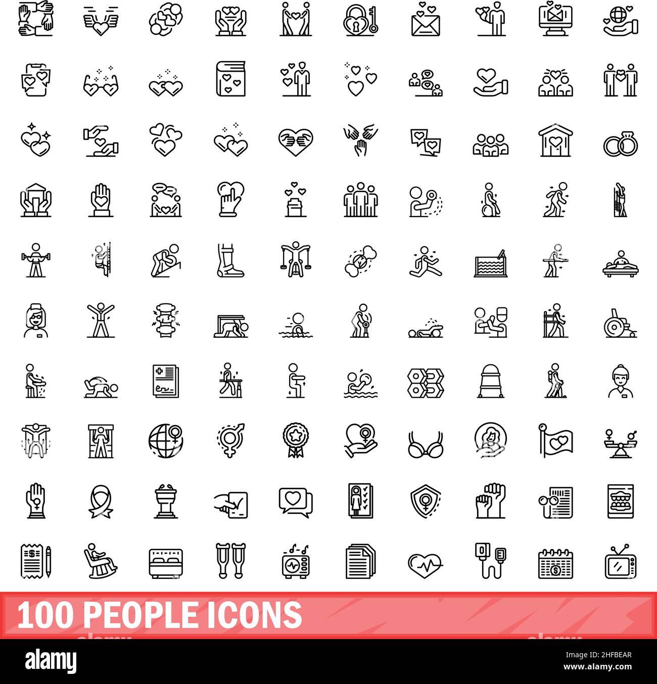 100 people icons set. Outline illustration of 100 people icons vector ...
