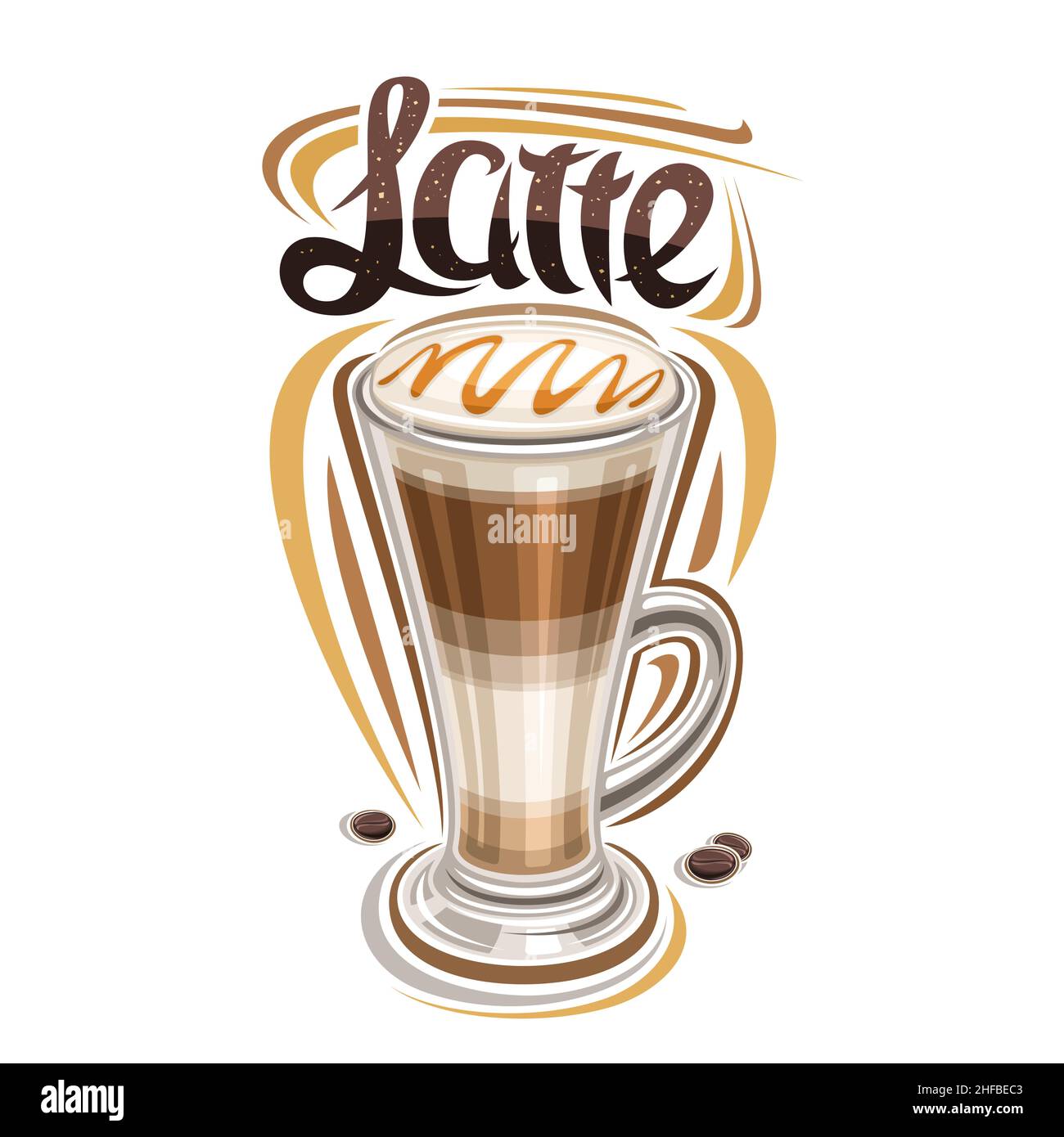 Vector poster for Latte Coffee, illustration of single clear cup with ...