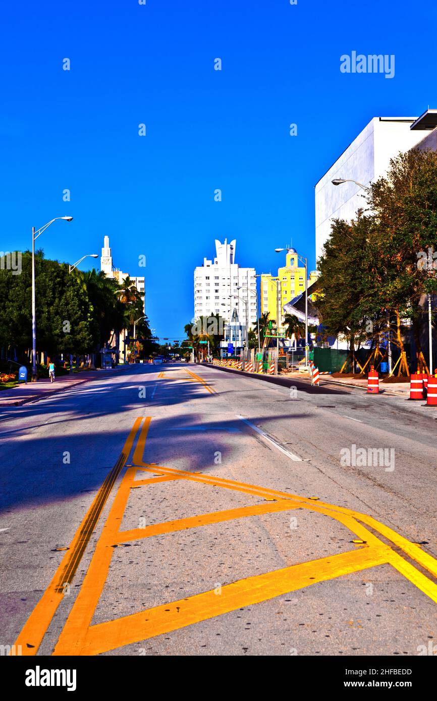 old typical buildings in art deco style downtown South Miami with ...