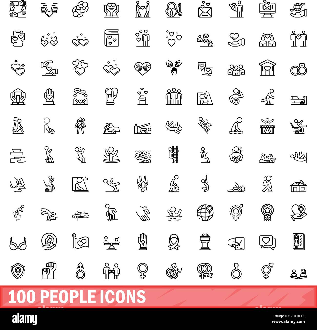 100 people icons set. Outline illustration of 100 people icons vector ...