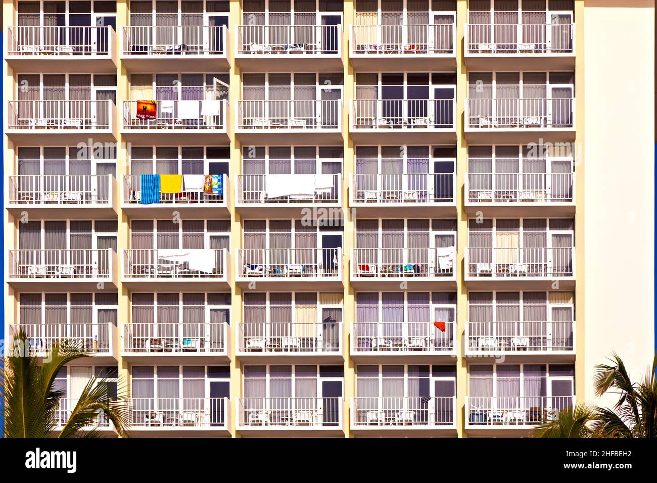 balconies of skyscrapers at beautiful Sunny Islands, Miami in morning ...