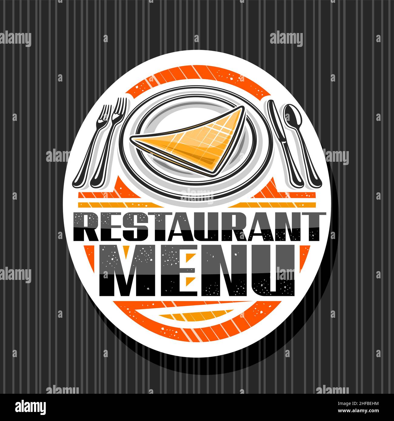 Vector logo for Restaurant Menu, white oval sticker with illustration ...