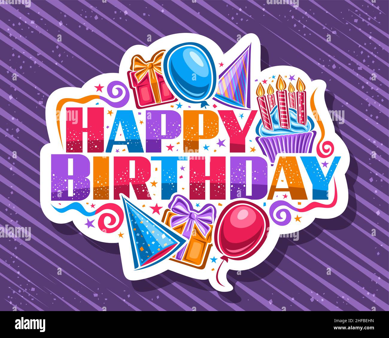 Vector logo for Happy Birthday, white decorative badge with ...