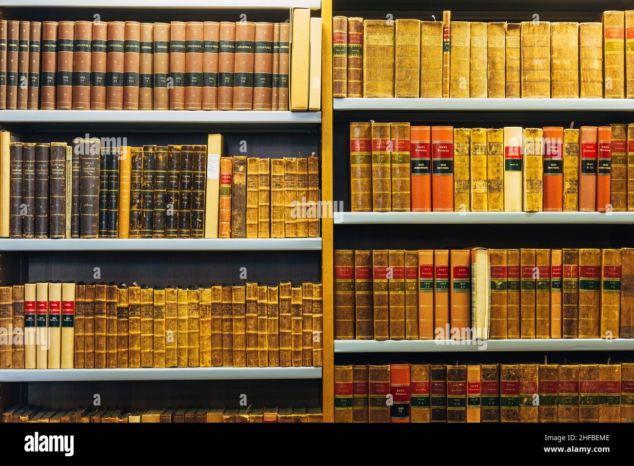 Old Vintage Books On Wooden Shelfs In Library Stock Photo - Alamy