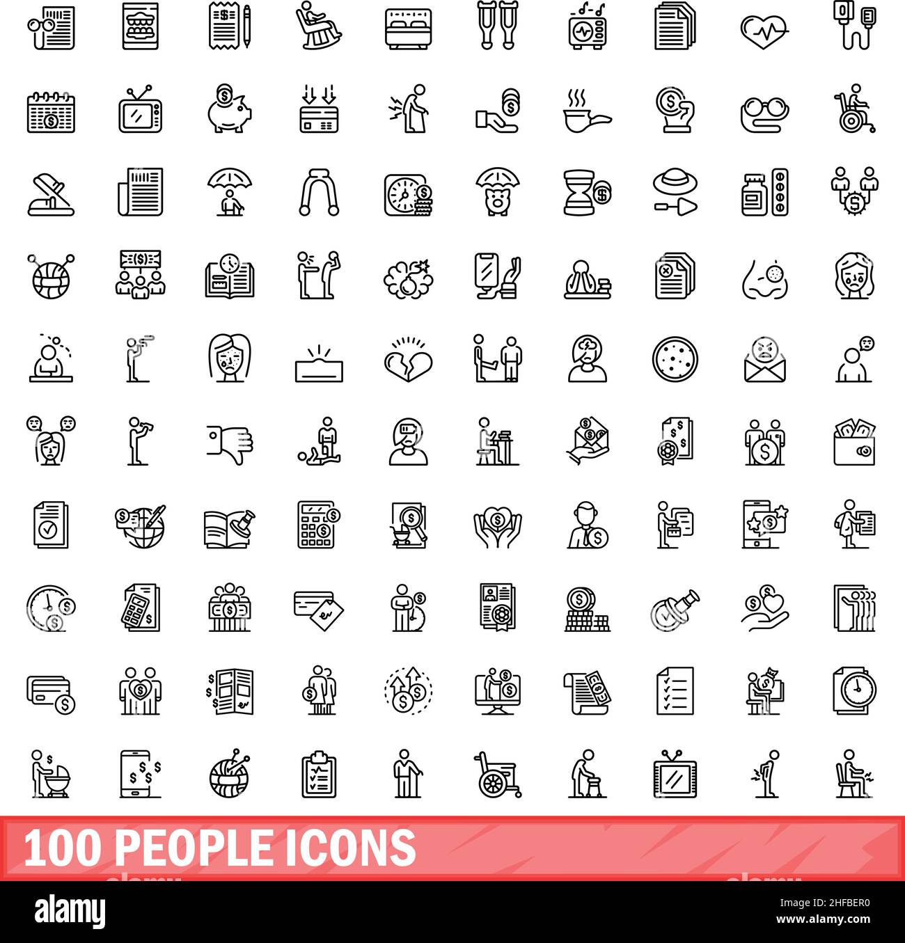 100 people icons set. Outline illustration of 100 people icons vector ...