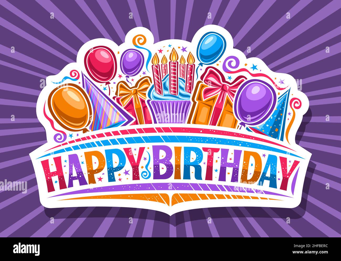 Vector logo for Happy Birthday, decorative cut paper badge with ...