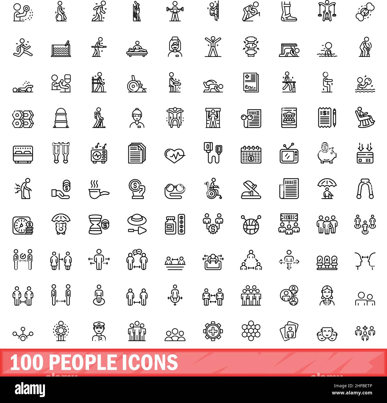 100 people icons set. Outline illustration of 100 people icons vector ...