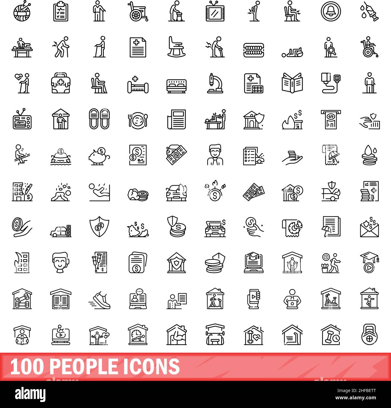 100 people icons set. Outline illustration of 100 people icons vector ...
