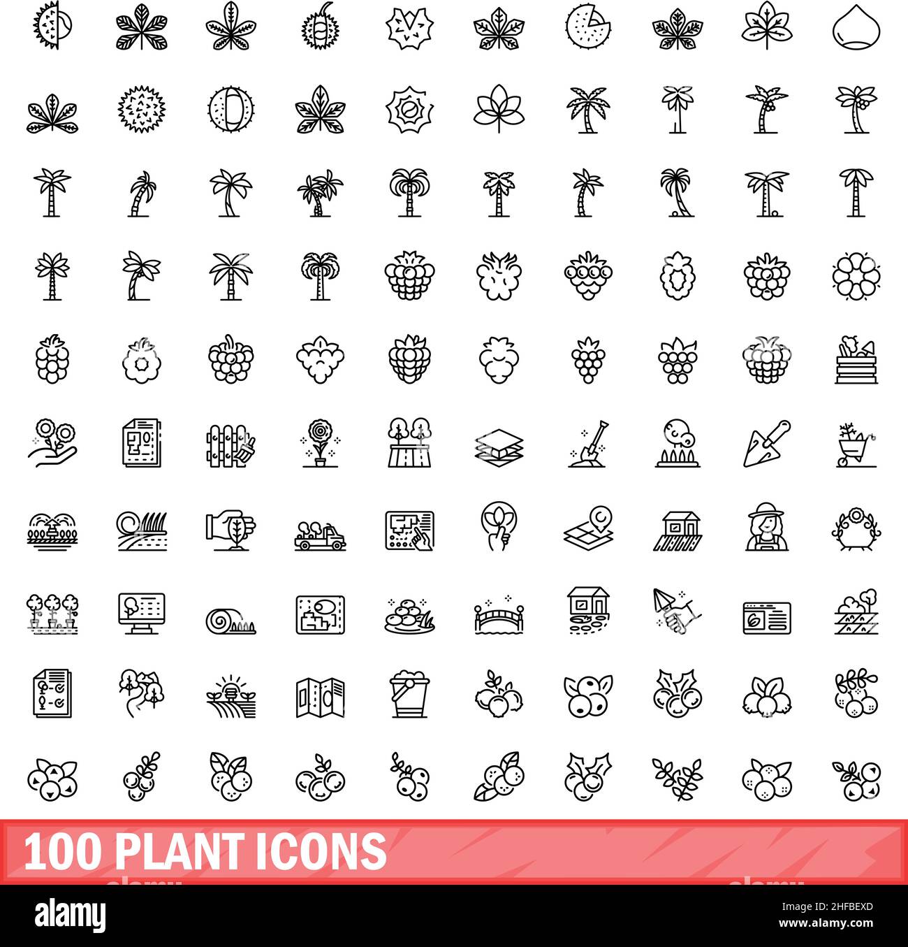 100 plant icons set. Outline illustration of 100 plant icons vector set ...