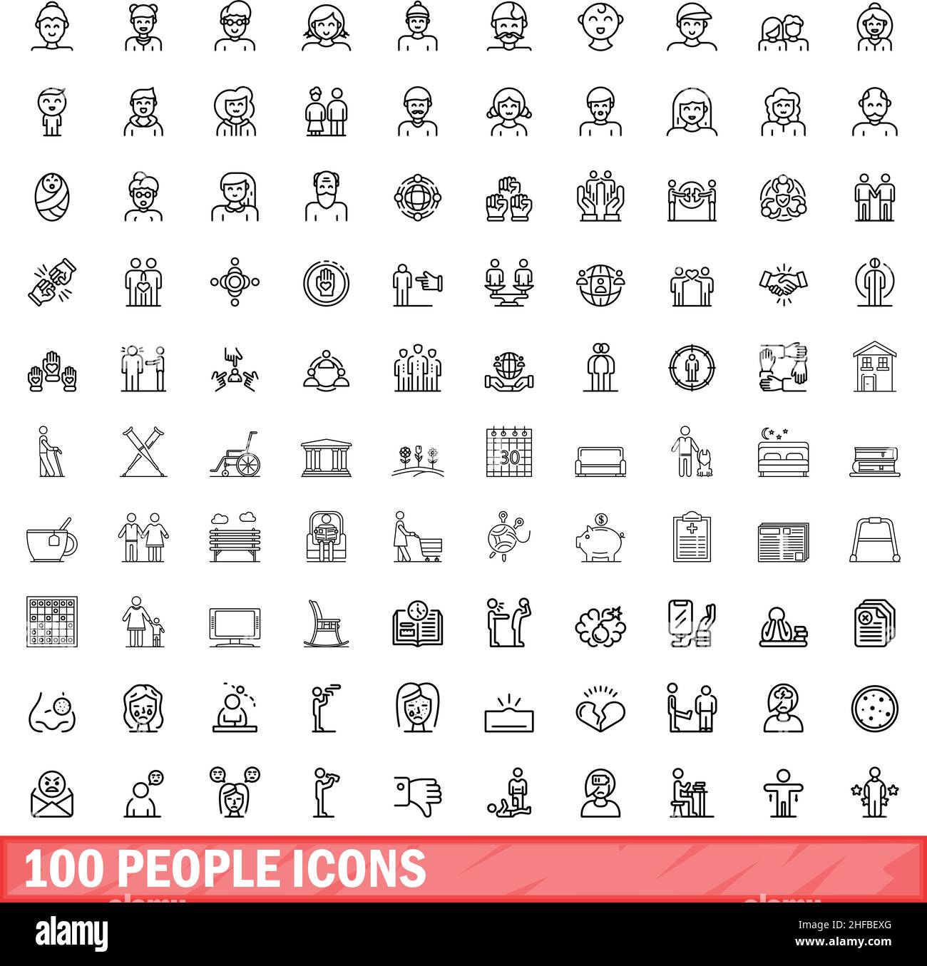 100 people icons set. Outline illustration of 100 people icons vector ...