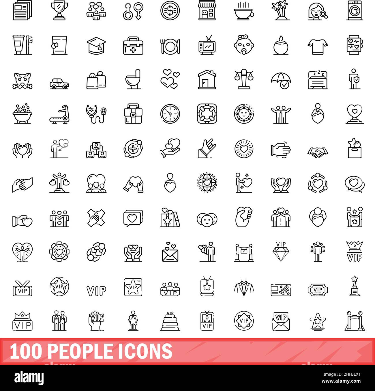 100 people icons set. Outline illustration of 100 people icons vector ...