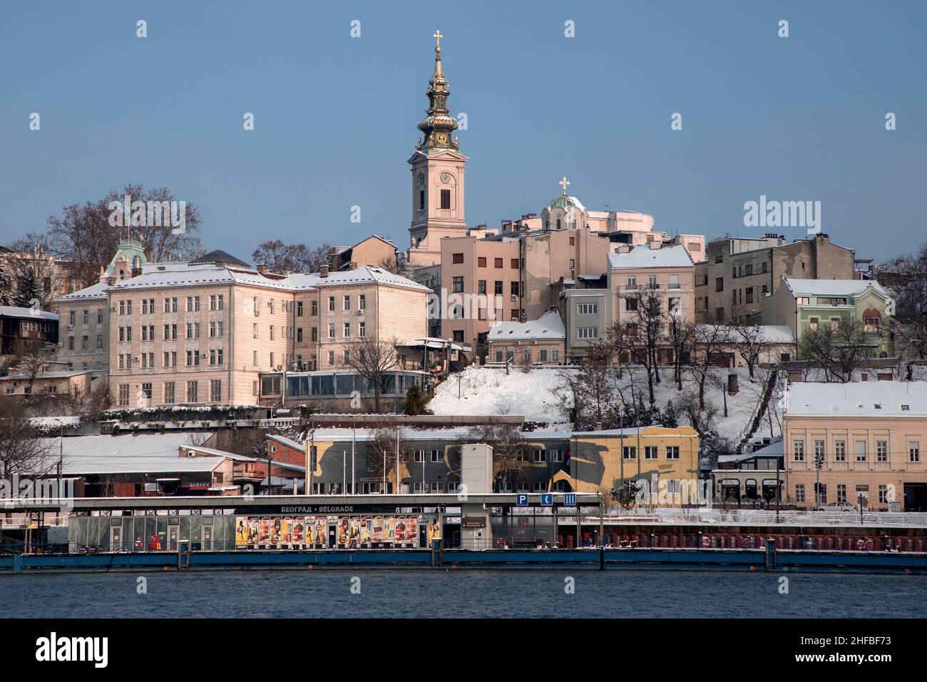 Serbia: View of Belgrade downtown area from across the Sava river Stock ...