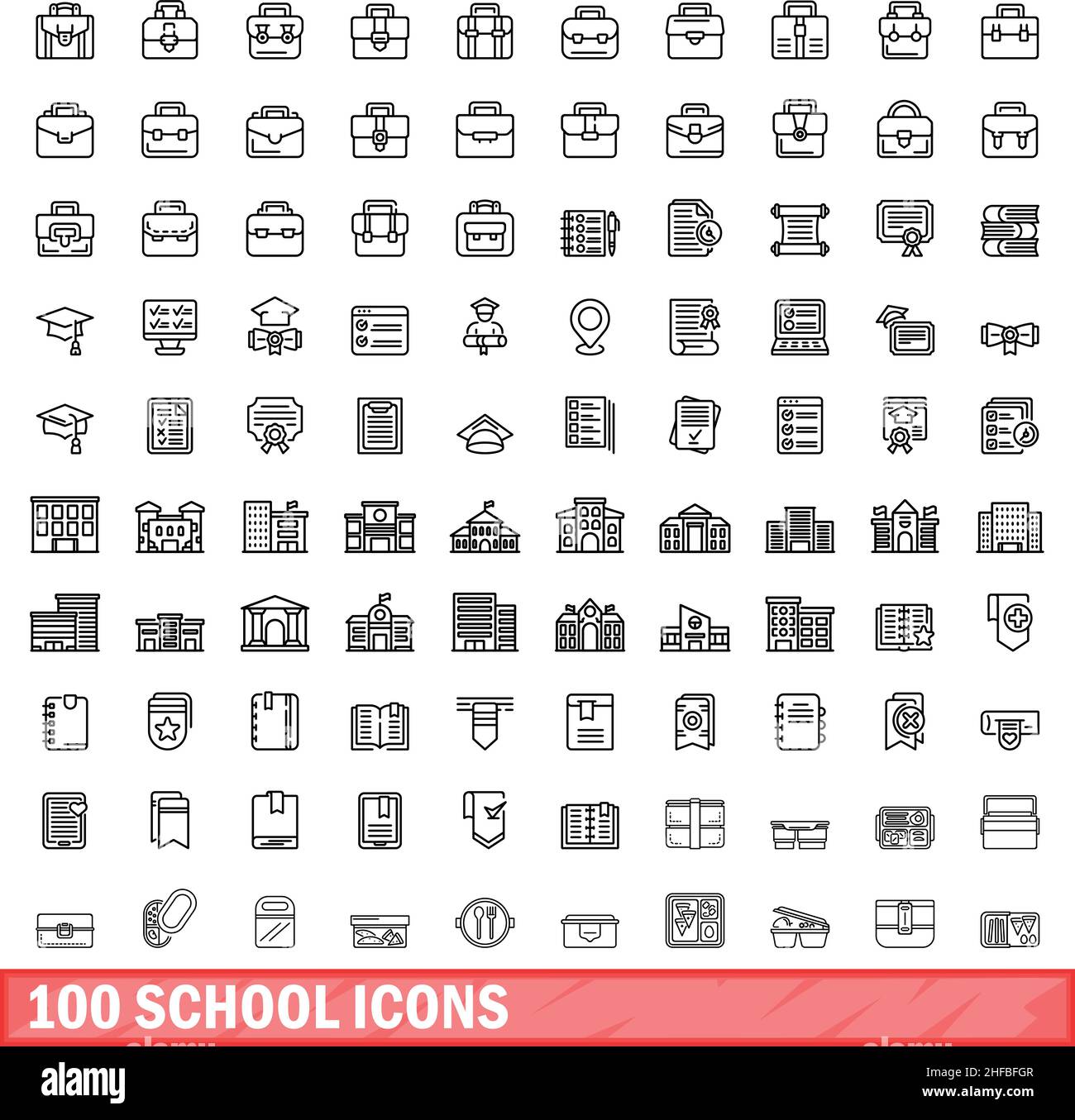 100 school icons set. Outline illustration of 100 school icons vector ...