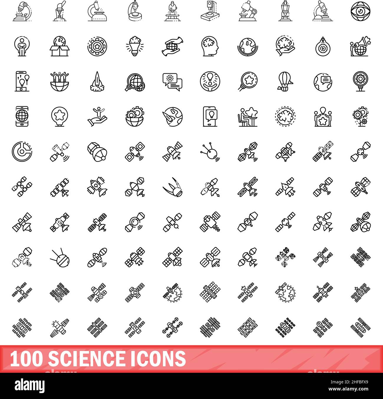100 science icons set. Outline illustration of 100 science icons vector ...