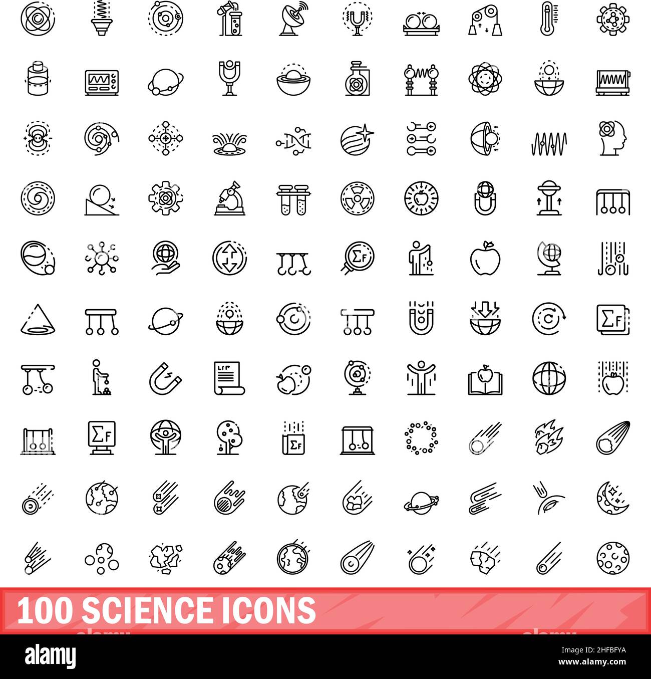 100 science icons set. Outline illustration of 100 science icons vector ...