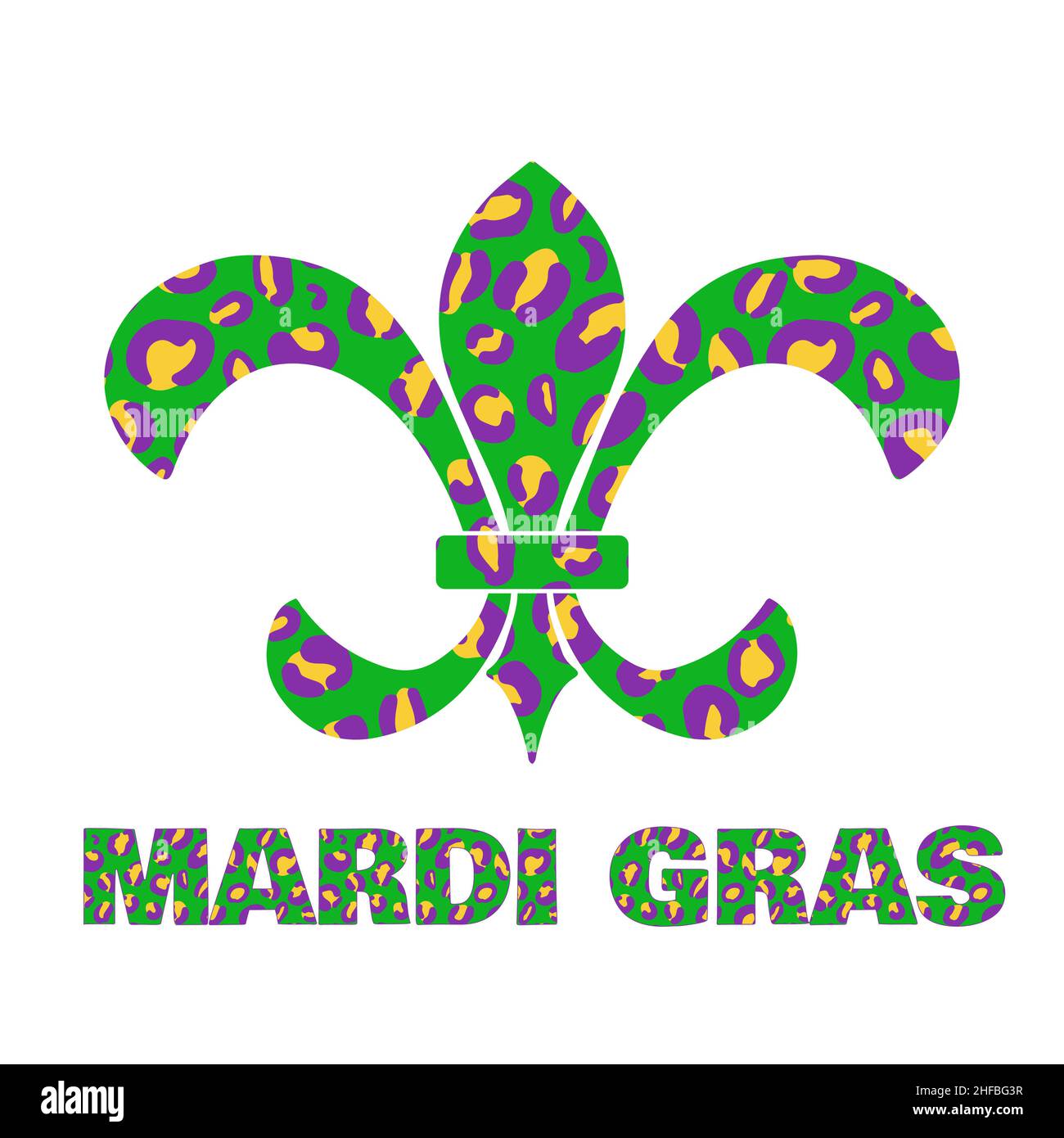 Mardi Gras leopard lettering and Fleur de lis. Fat Tuesday traditional ...