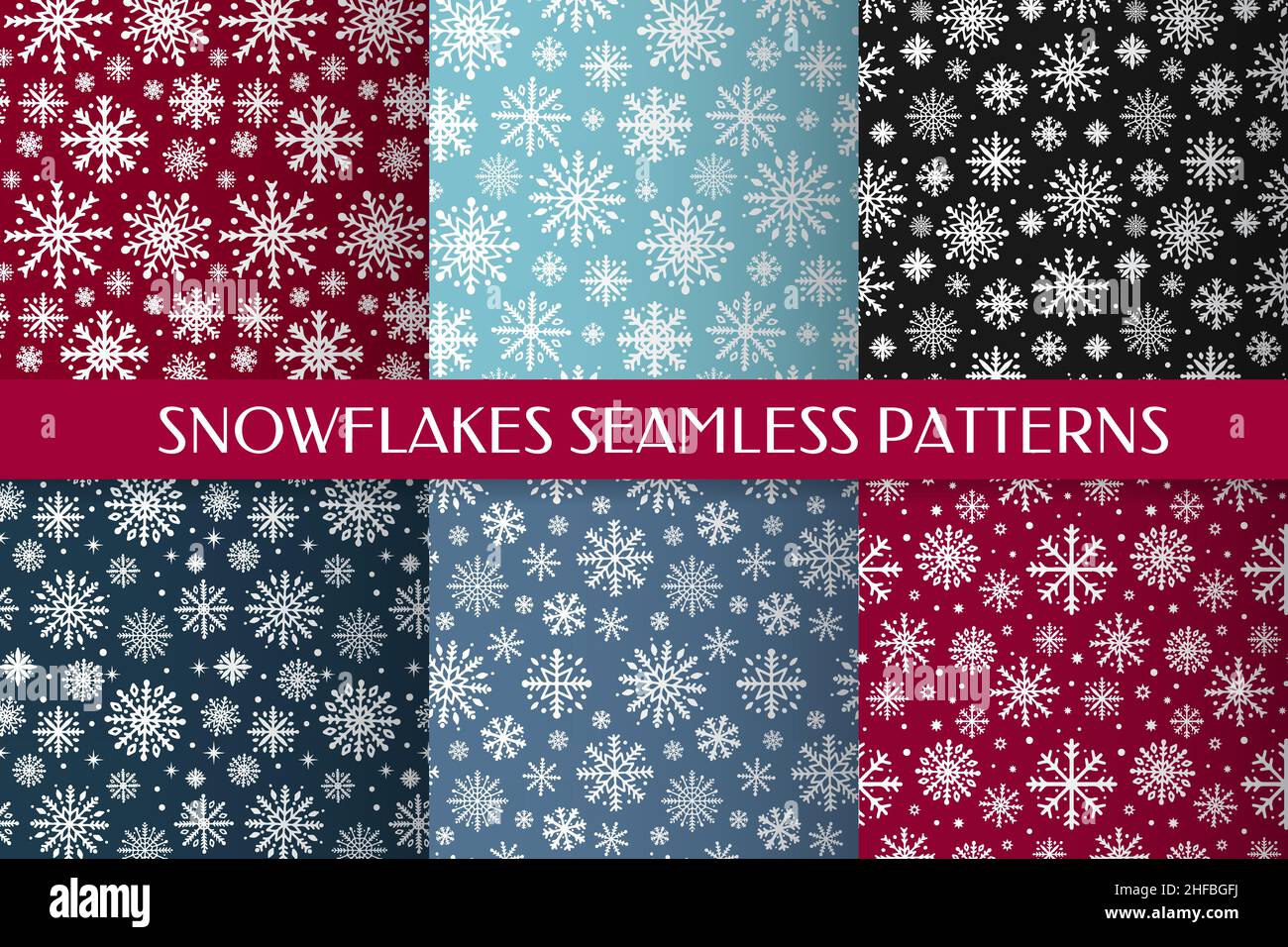 Set of 6 snowflakes seamless pattern. Christmas or winter vector ...