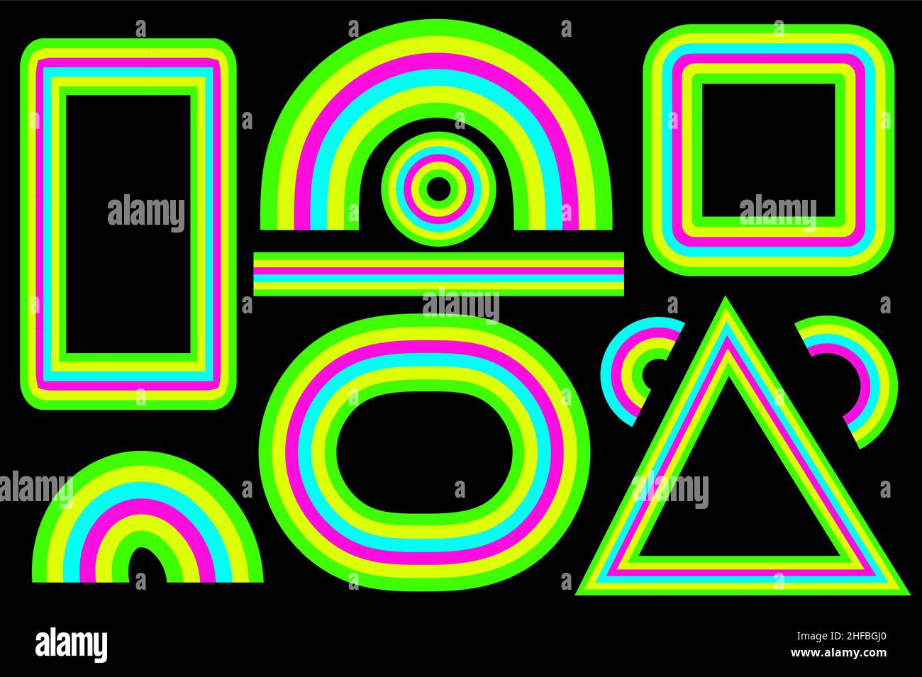 Rainbow shapes and frames retro 70s set for your design. Hippie ...