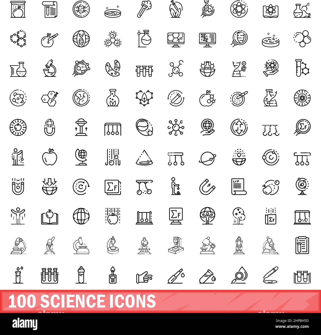 100 science icons set. Outline illustration of 100 science icons vector ...