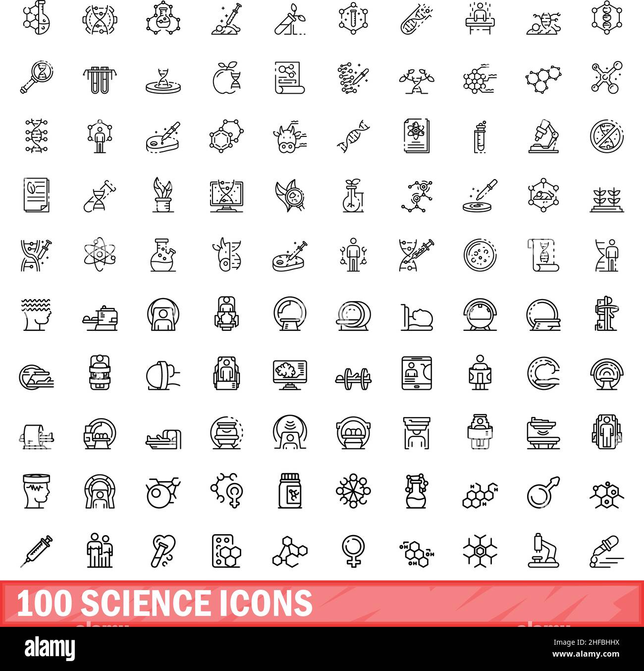 100 science icons set. Outline illustration of 100 science icons vector ...