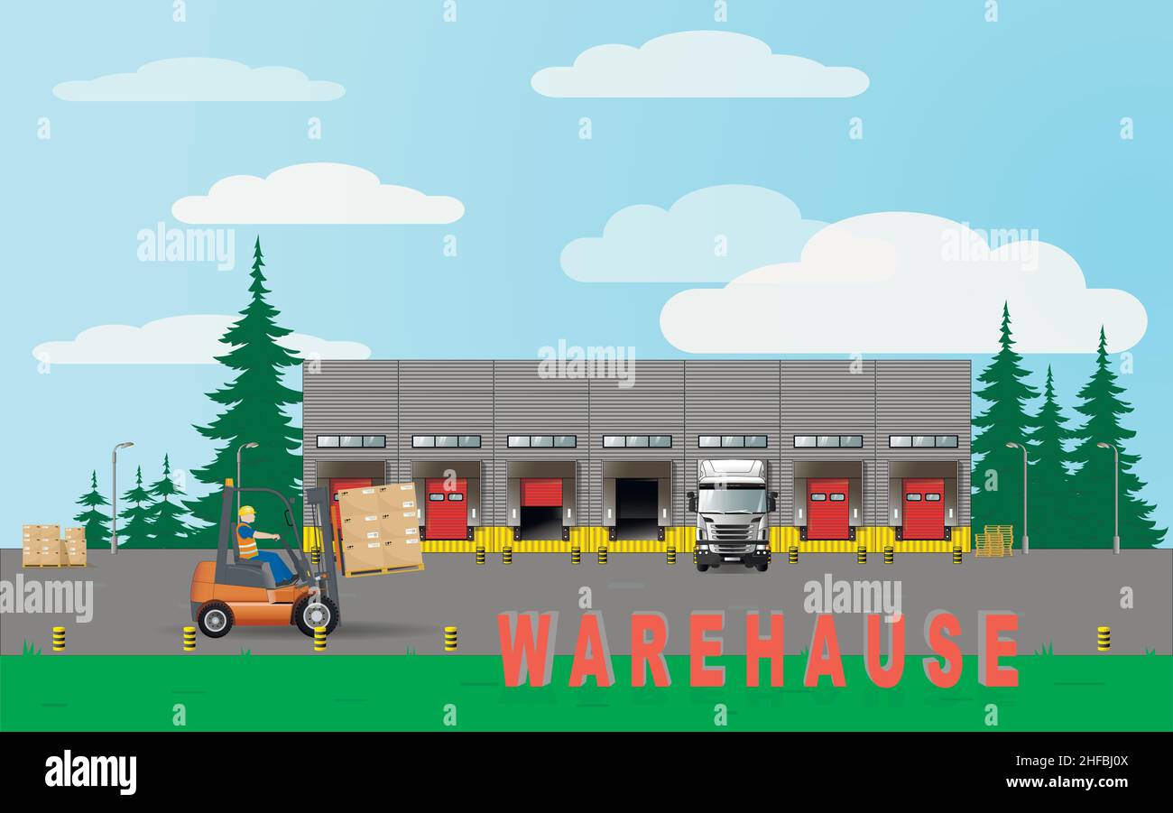 Warehouse building. Logistics, storage, sorting and delivery of goods ...