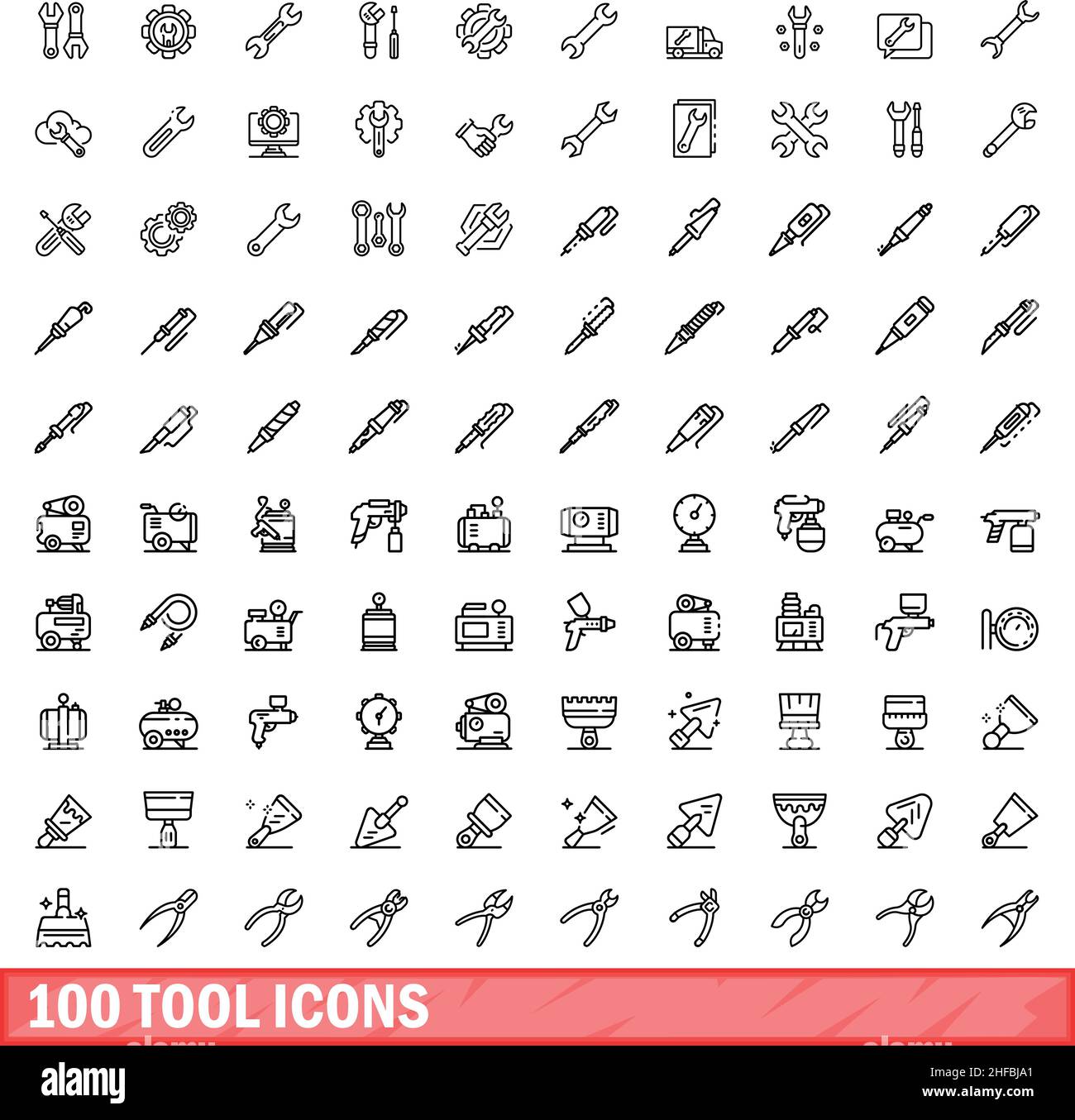 100 tool icons set. Outline illustration of 100 tool icons vector set ...