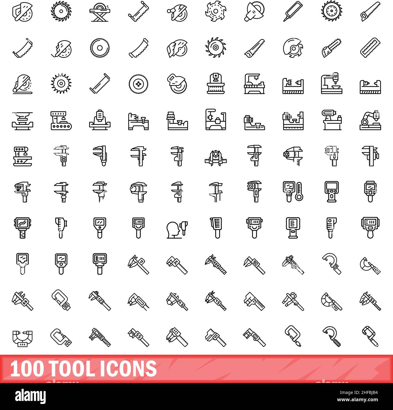 100 tool icons set. Outline illustration of 100 tool icons vector set ...