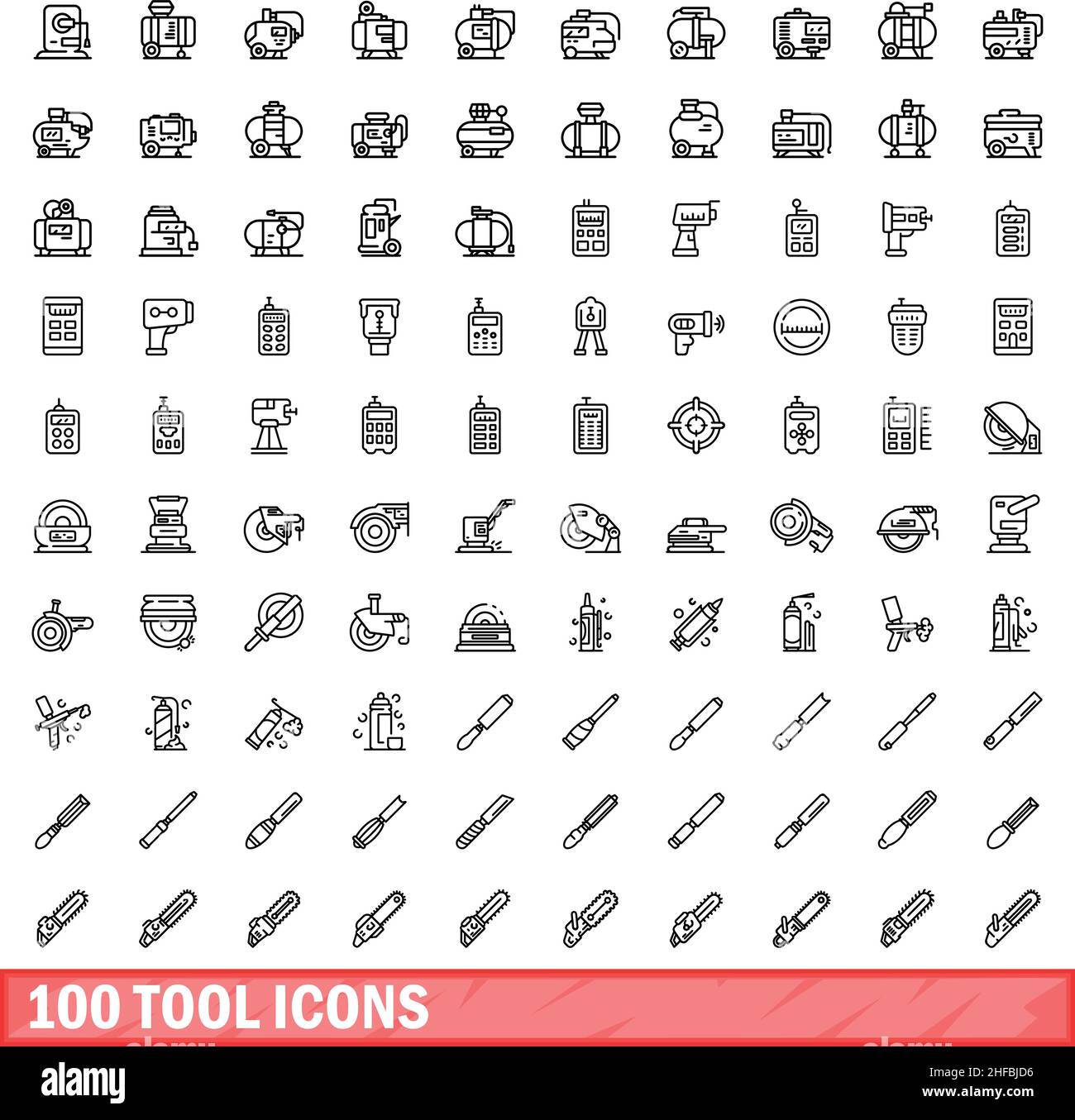 100 tool icons set. Outline illustration of 100 tool icons vector set ...