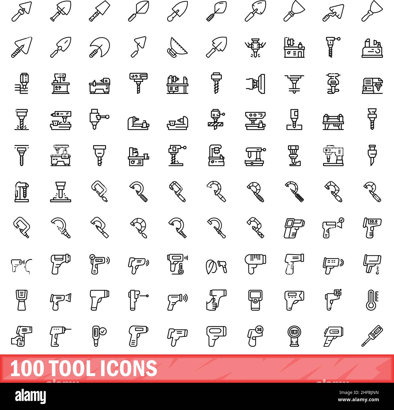 100 tool icons set. Outline illustration of 100 tool icons vector set ...