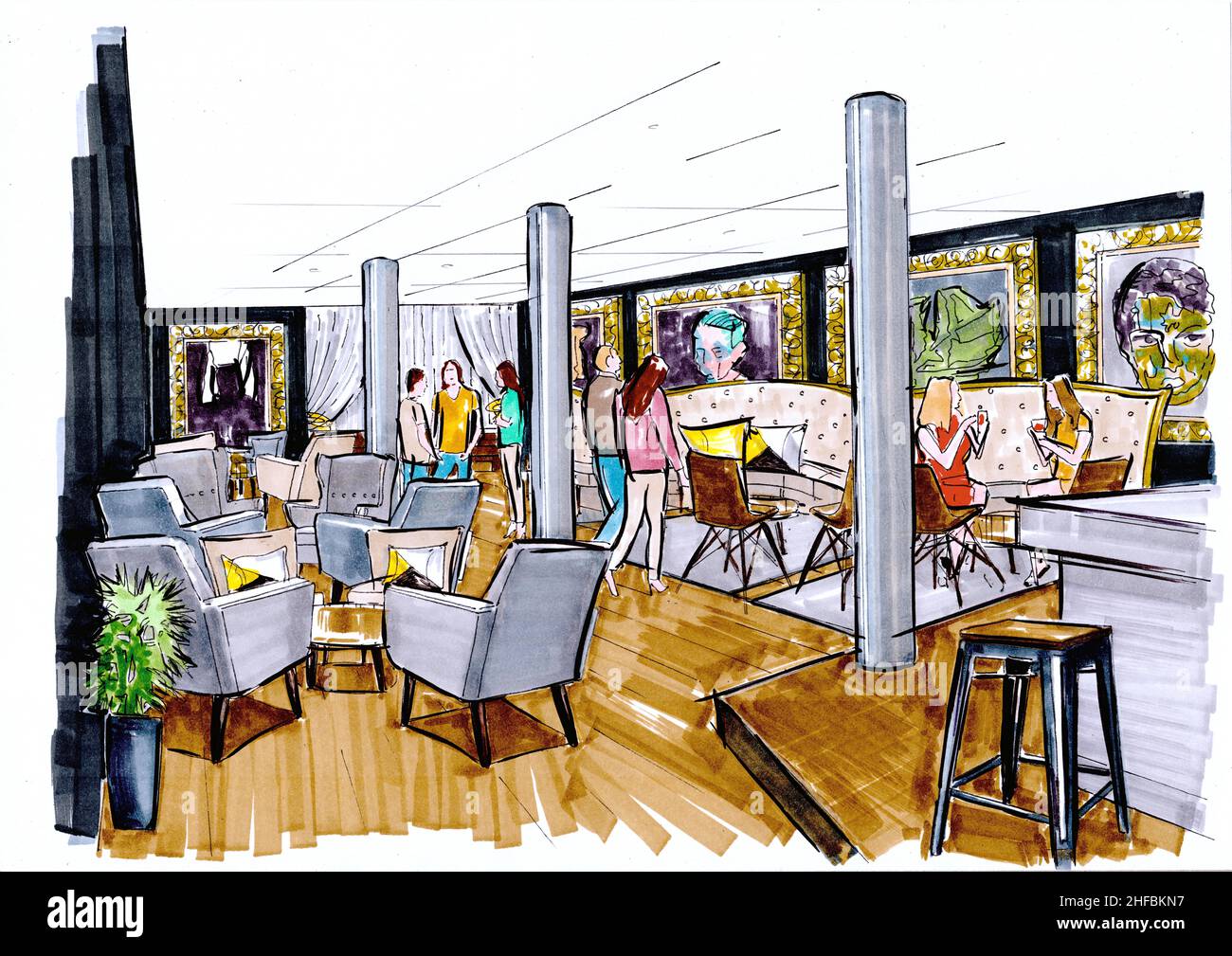 Sketch for the interior of a restaurant/bar Stock Photo - Alamy